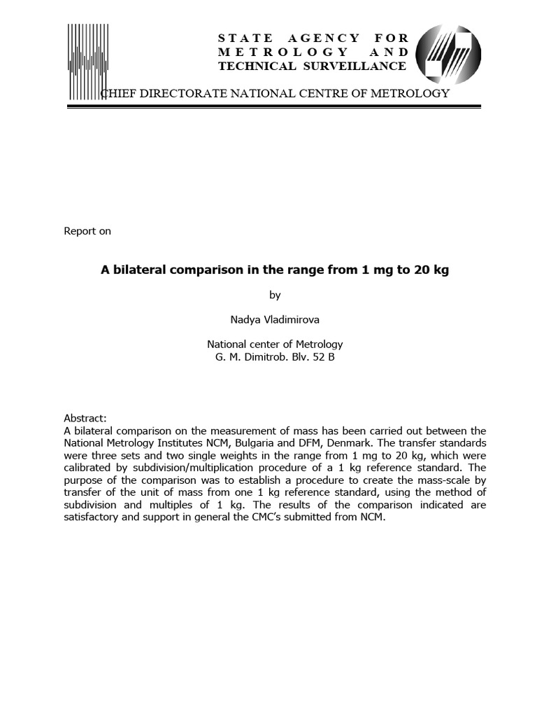 A Bilateral Comparison in The Range From 1 MG To 20 KG | PDF | Weight ...