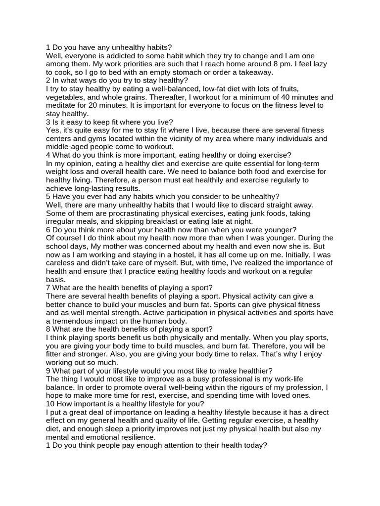 unit 6 speaking | PDF | Physical Fitness