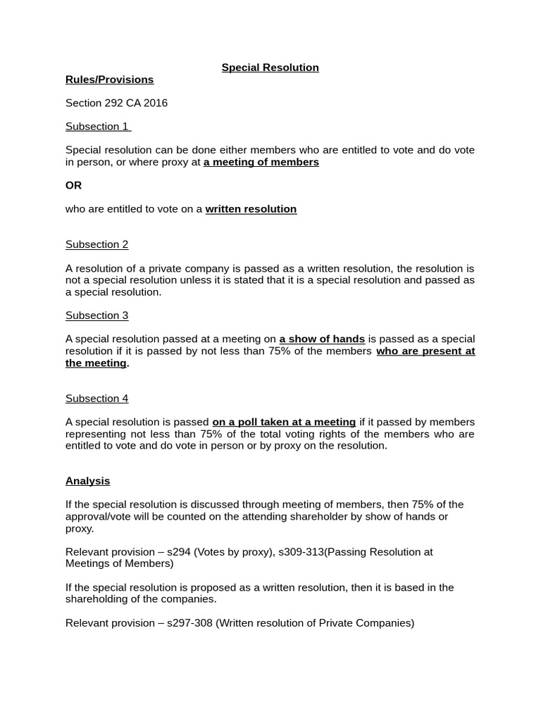Special Resolution | PDF