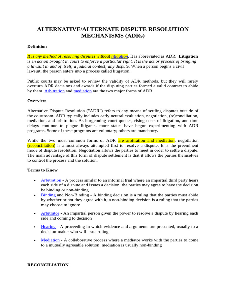 Alternative Dispute Resolution Mechanisms | PDF | Alternative Dispute Resolution | Mediation