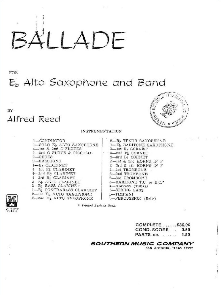 Ballade For Eb Alto Saxophone and Band Alfred Reed 1pdf DL | PDF
