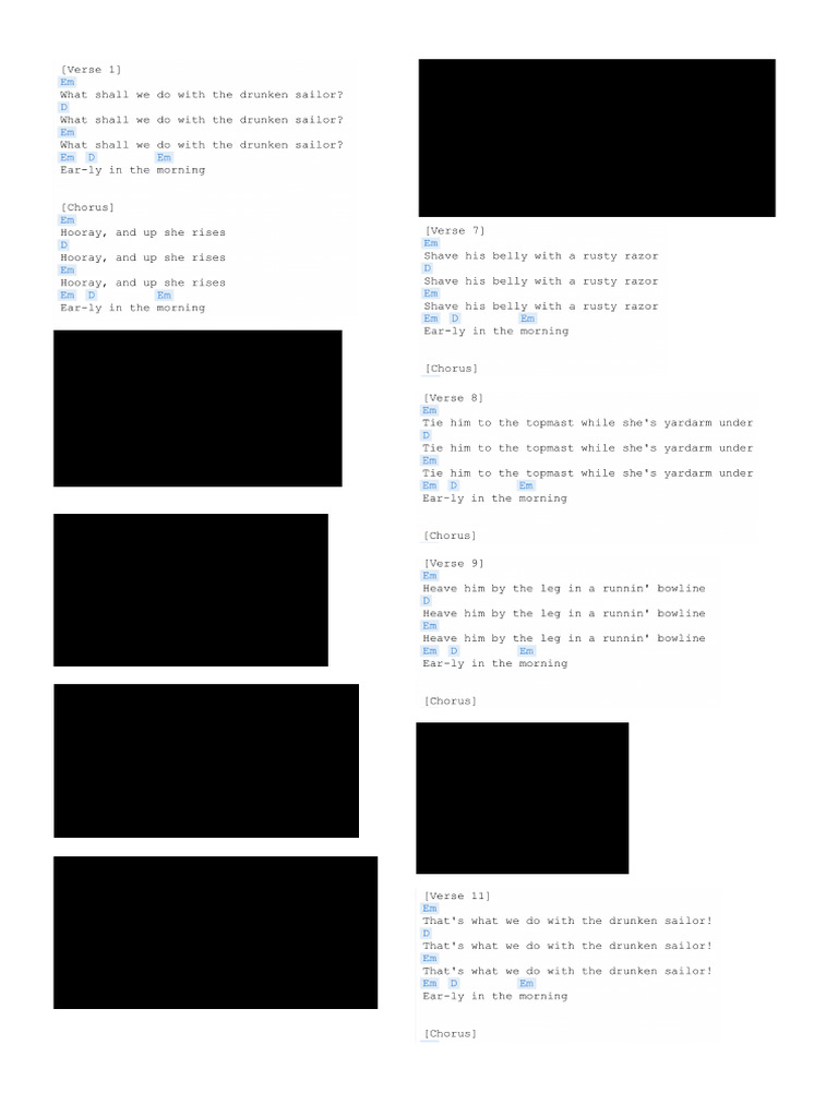 Drunken Sailor Chords Words | PDF