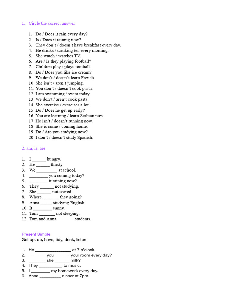 Present Simple, Am, Is, Are | PDF