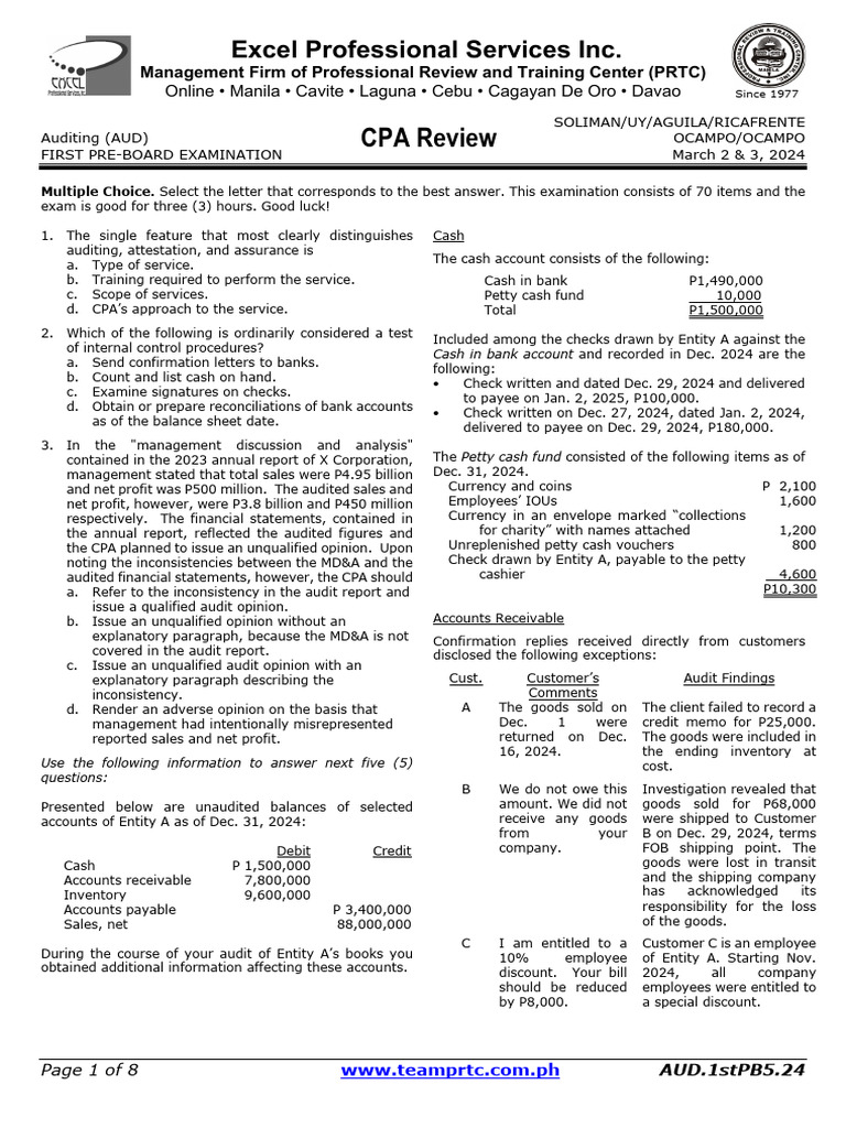 Aud PB May 2024 | PDF | Audit | Internal Control