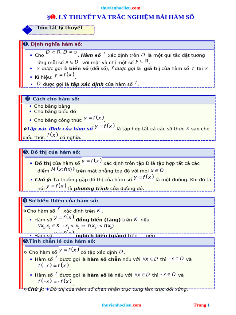 Ly Thuyet Va Trac Nghiem Bai Ham So Toan 10 | PDF