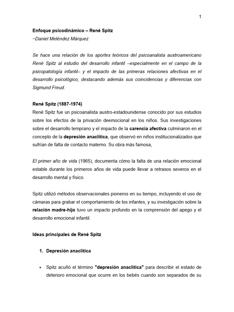 Enfoque-Psicodinamico-03-Rene-Spitz | PDF | Teoría de apego | Psicoanálisis