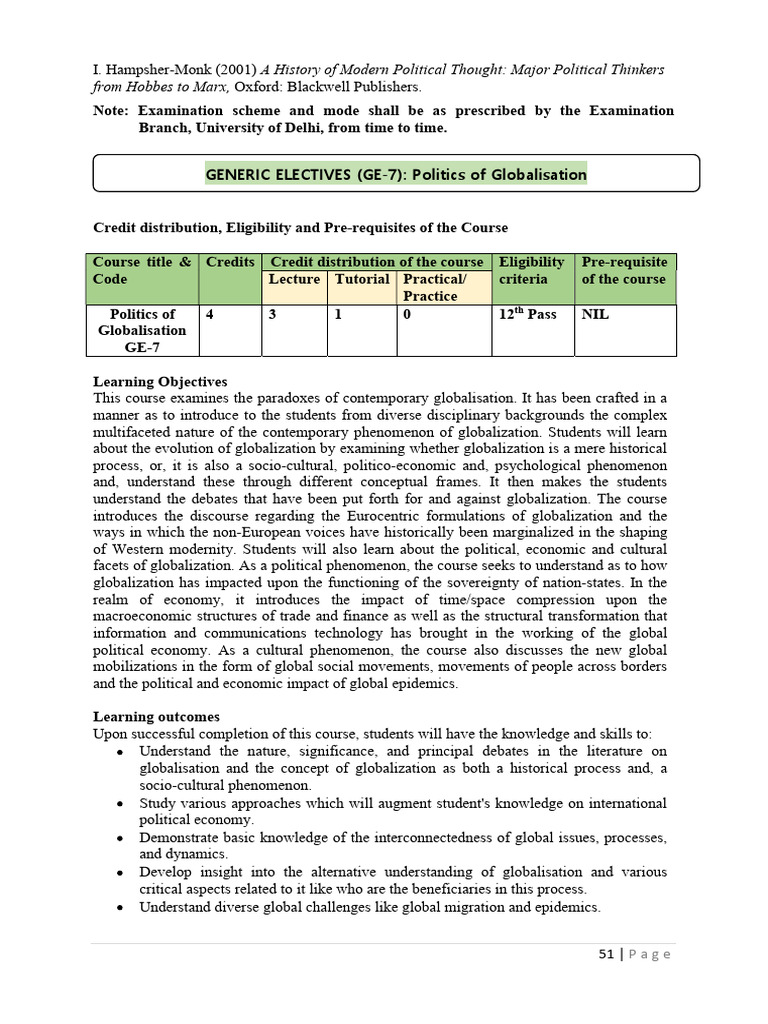 GE Politics of Globalisation | PDF | Globalization | Liberal Arts Education