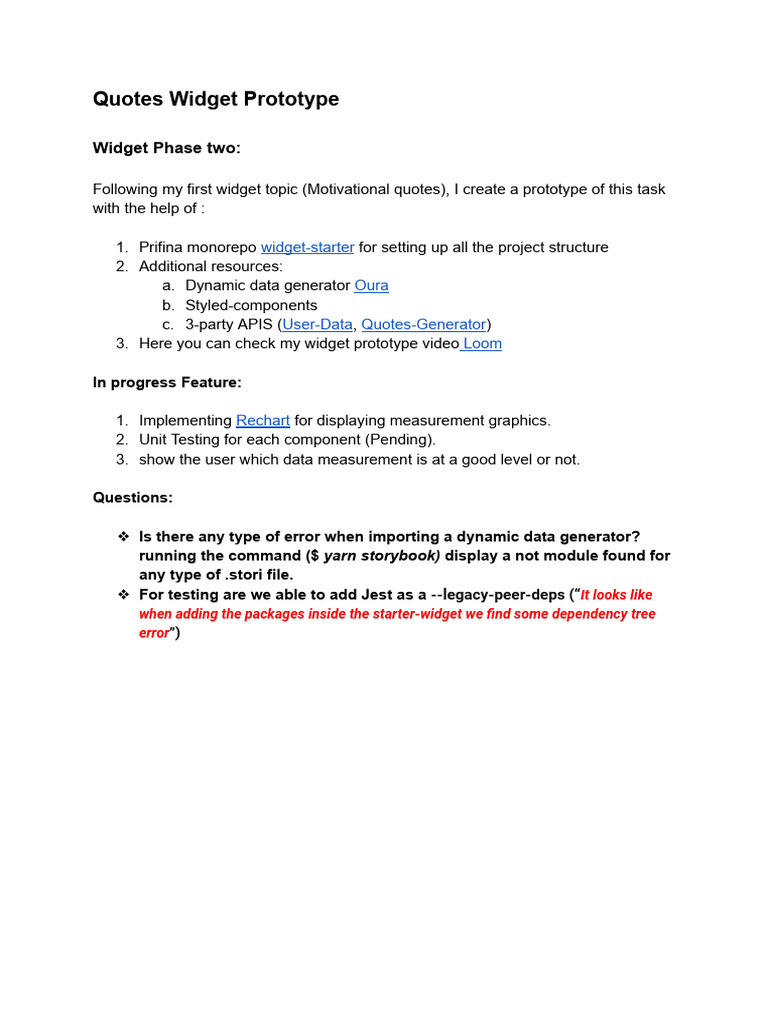 Prifina Widget Prototype | PDF