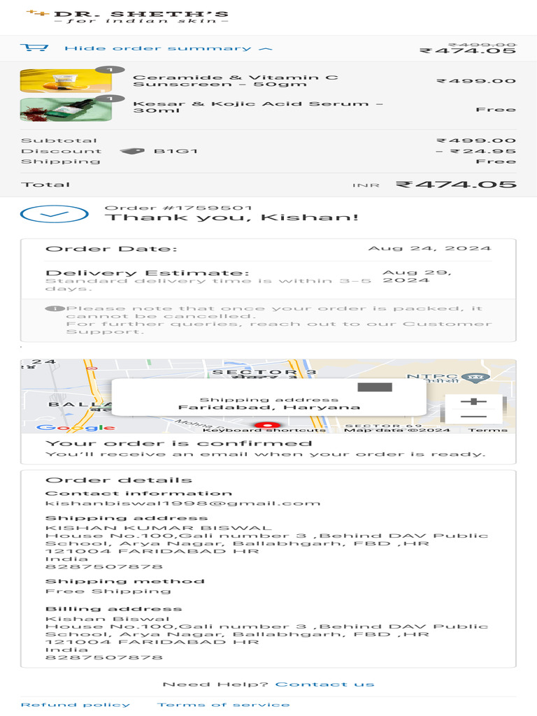 Thank You, Kishan! - DR Sheth's - Checkout | PDF