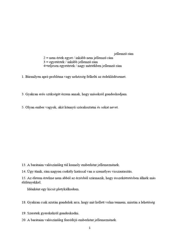 Affektív Idegtudományi Személyiség Skálák (ANPS) | PDF