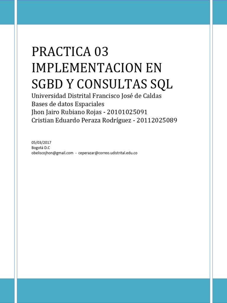 Práctica 03 Impl SGBD y Consultas SQL | PDF | Bases de datos | SQL