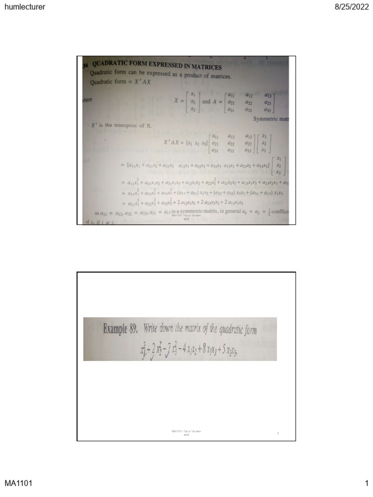 Quadratic Form Matrix | PDF