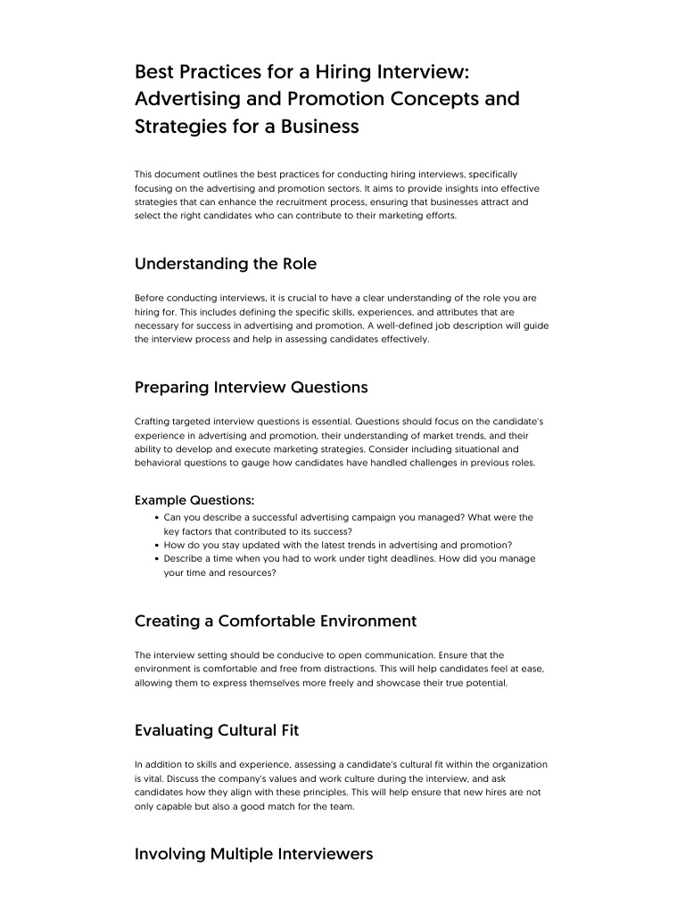Best Practices for a Hiring Interview_ Advertising and Promotion ...