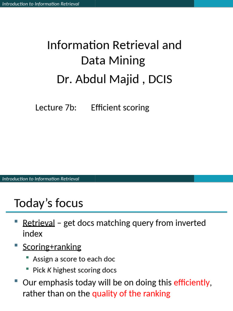 Efficient Scoring in Retrieval Systems | PDF | Information Retrieval | Algorithms And Data ...