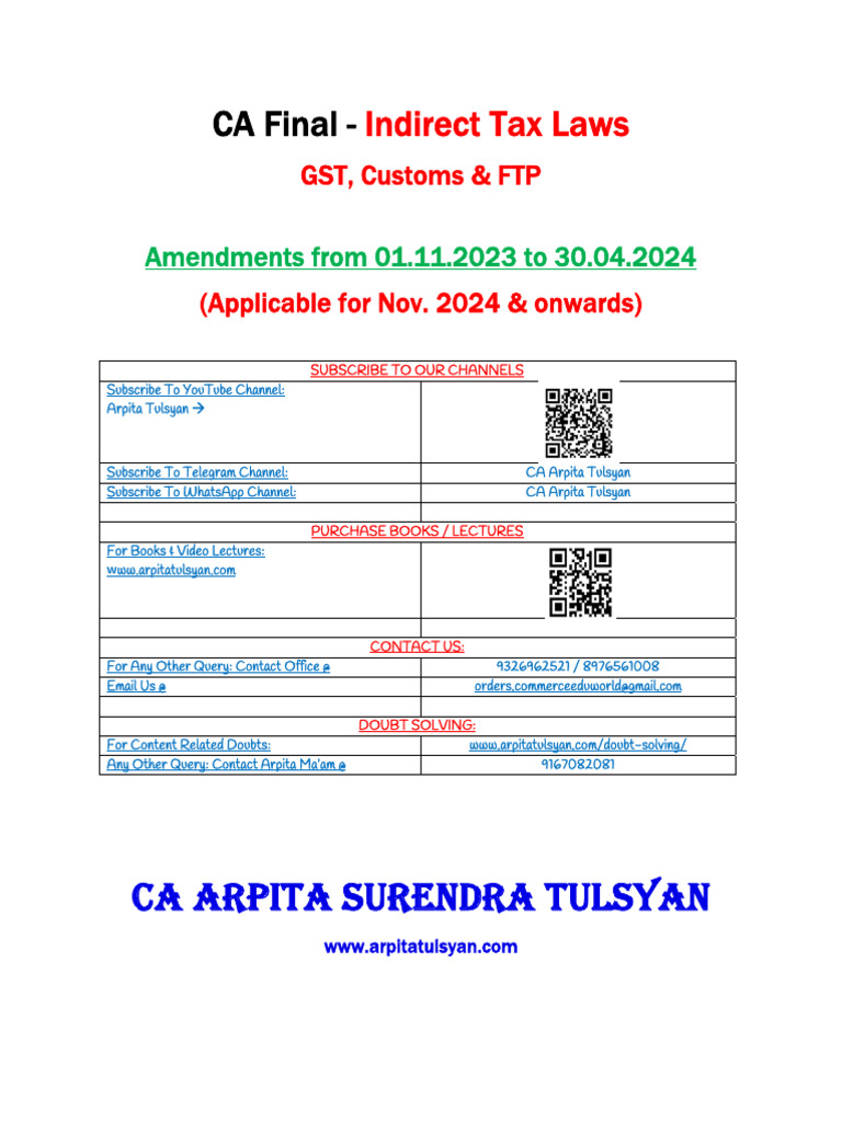 CA Final IDT Amendments For Nov24 - CA Arpita Tulsyan | PDF | Banks ...