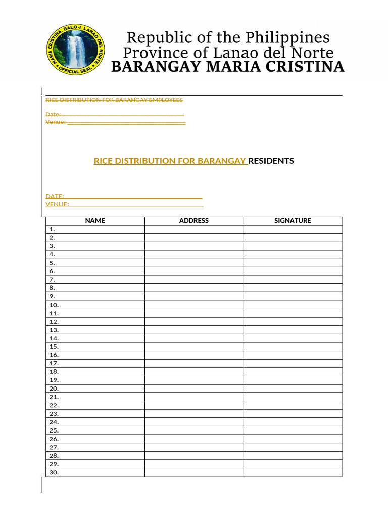 Barangay Rice Distribution Record | PDF