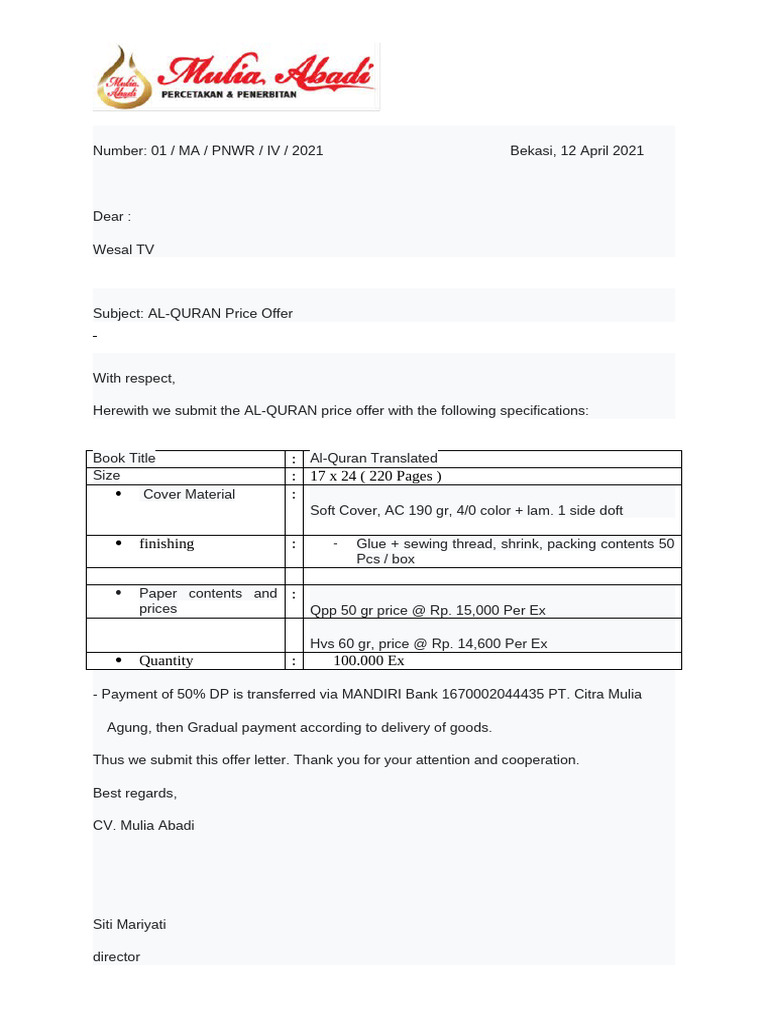 01 - Penawaran Harga - Wesal TV | PDF