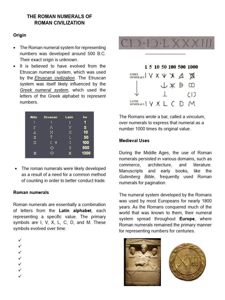 Roman Numerals of Roman Civilization | PDF | Roman Empire | Notation