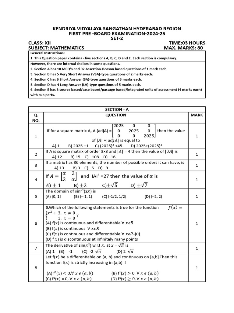 Marking Scheme ( (Class - Xii Maths) 3) | PDF | Algebra | Calculus