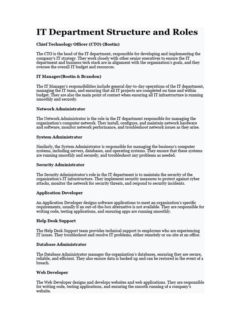 IT Department Structure and Roles | PDF | Computer Security | Security