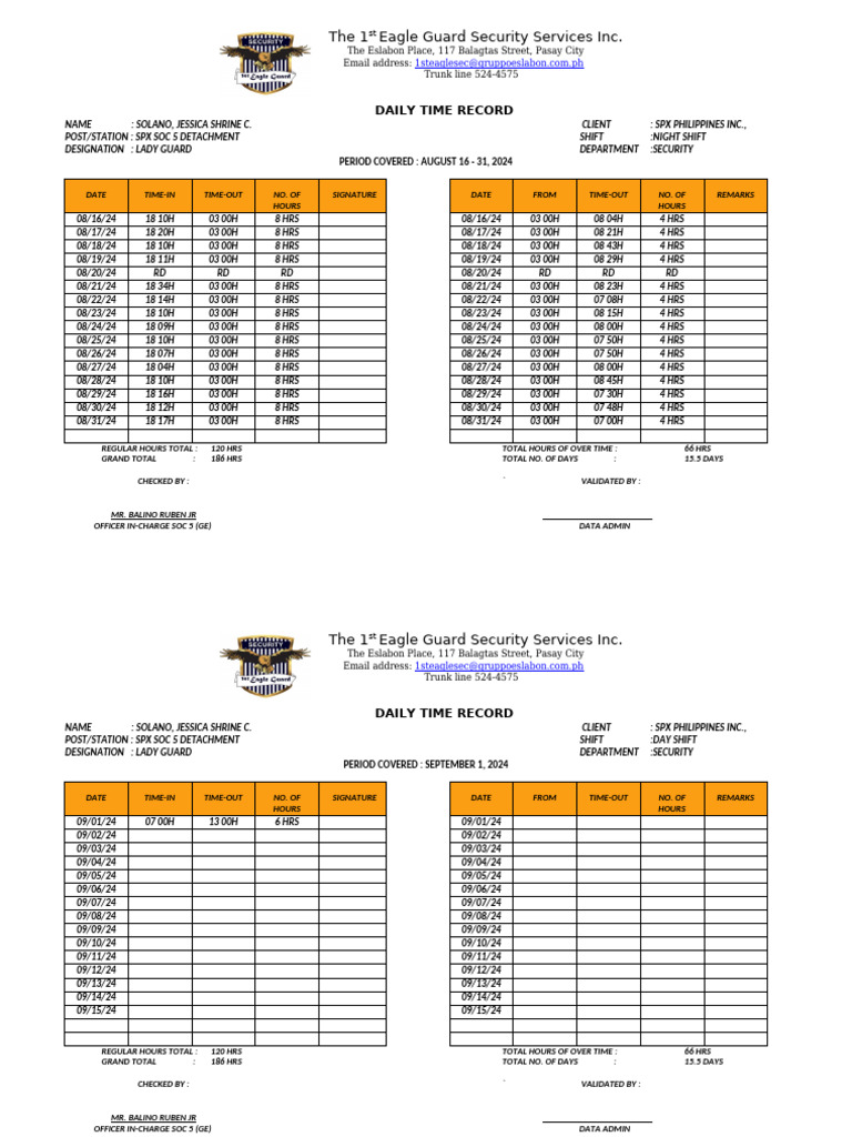 The 1st Eagle Guard Security DTR | PDF | Email | Internet
