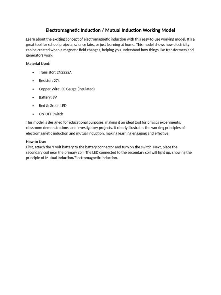 Electromagnetic Induction Model | PDF