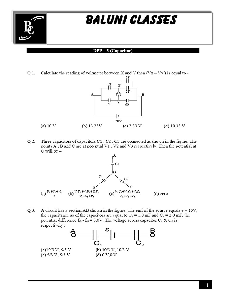 Capacitor Problems for IIT-JEE Prep | PDF | Capacitor | Capacitance
