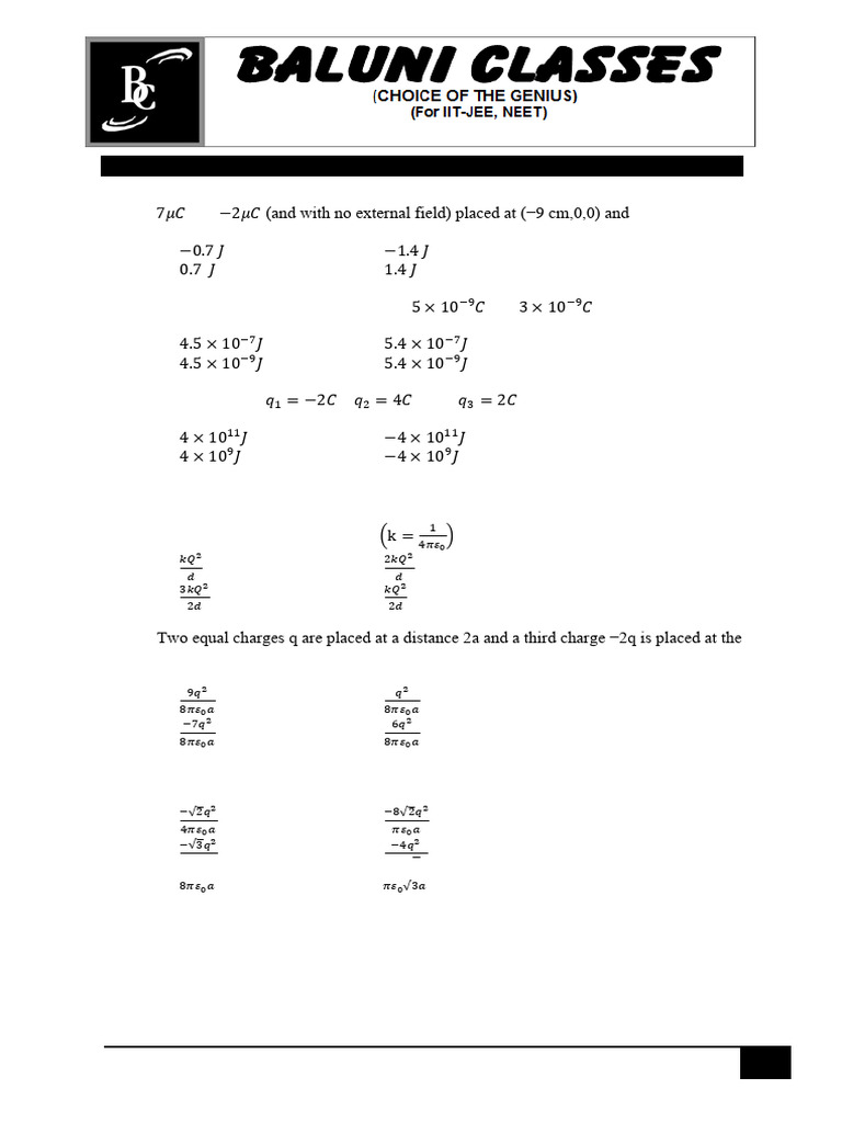 Electric Potential Energy DPP 3 | PDF | Potential Energy | Electrostatics