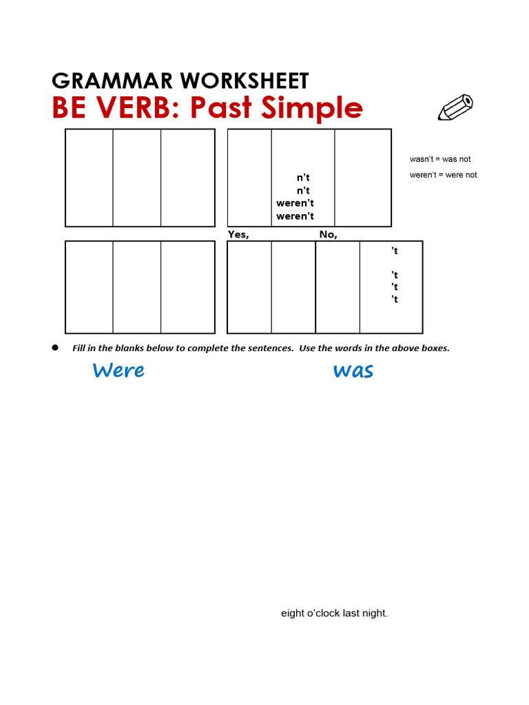 Past Simple Be Verb Worksheet | PDF | Linguistics | Grammar