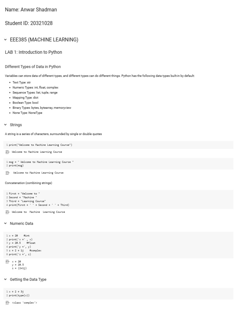 EEE385 - Lab - 1.ipynb - Colab | PDF | String (Computer Science) | Boolean Data Type