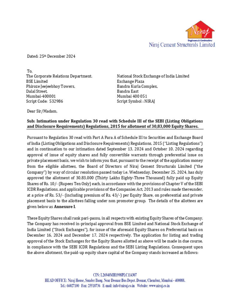 Equity Shares Allotment Notice | PDF | American Depositary Receipt ...
