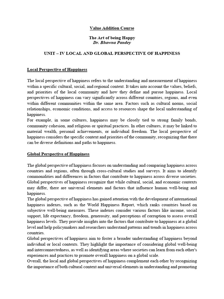 VAC Unit - IV | PDF | Happiness | Psychology