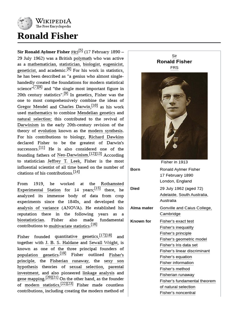 Ronald_Fisher | PDF | Statistics | Natural Selection