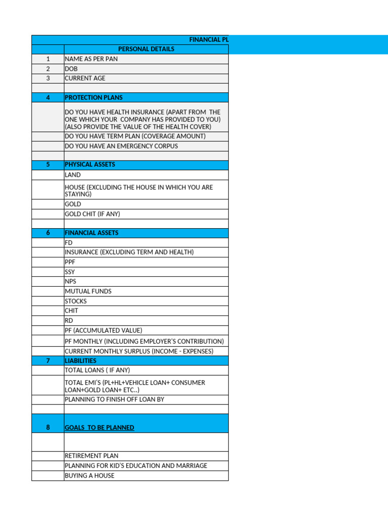 Financial Planning Sheet | PDF | Expense | Insurance