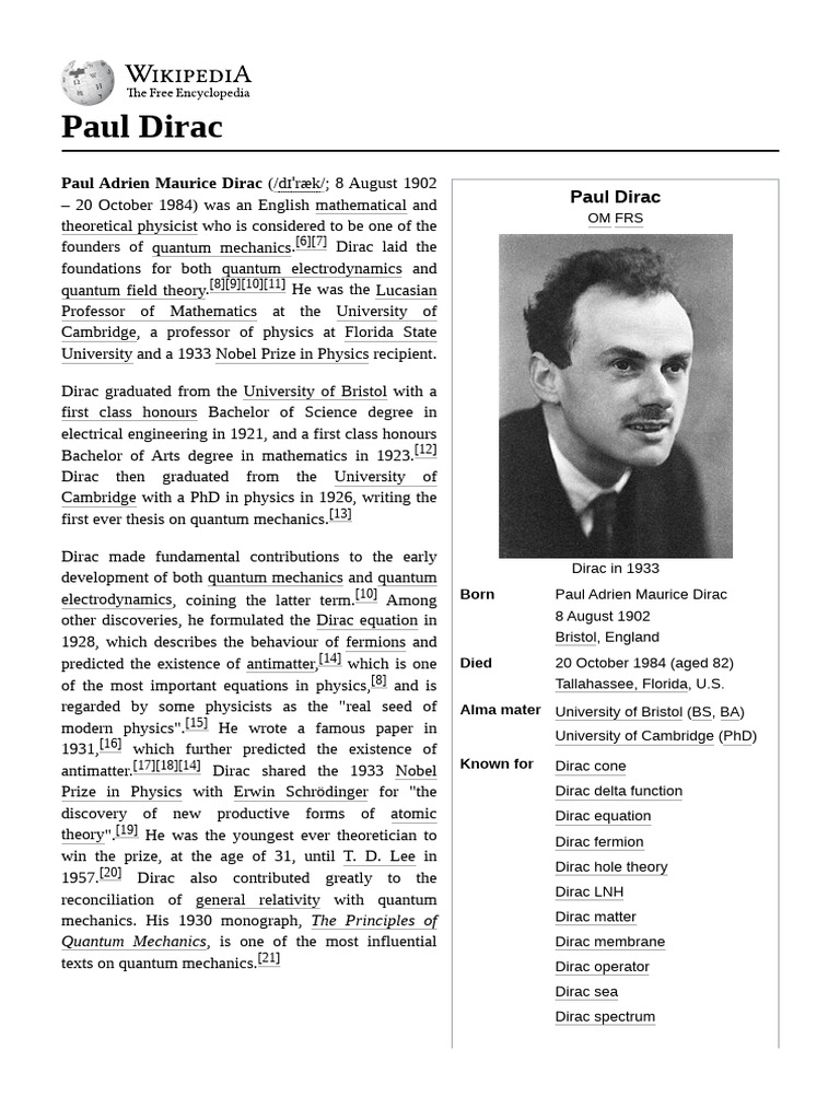 Paul_Dirac | PDF | Quantum Electrodynamics | Spin (Physics)