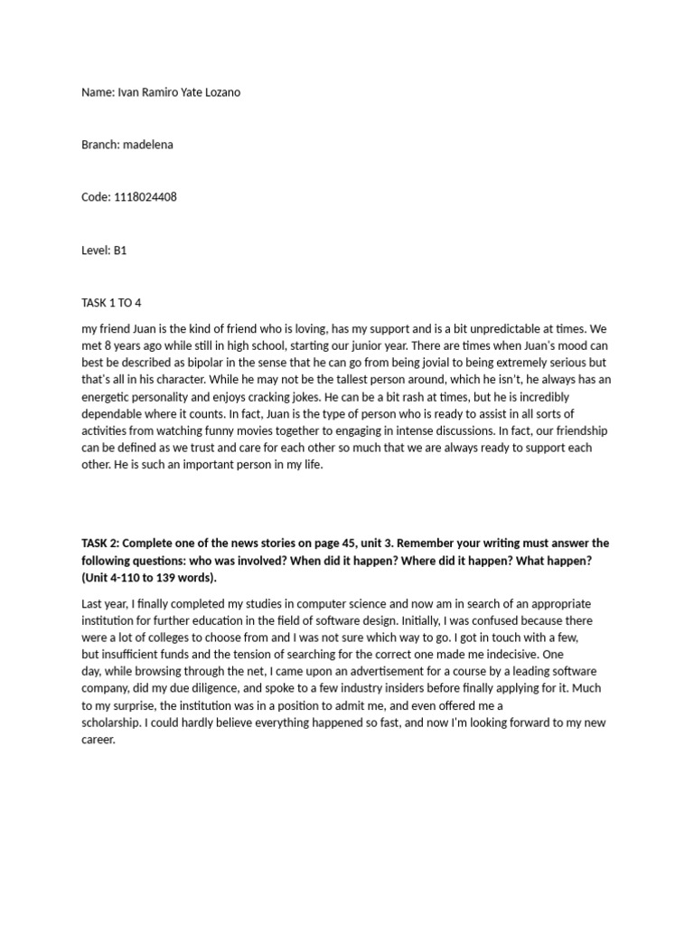 ENG - B1 - DELIVERY TASK 1 To 4-Ivan - Yate | PDF