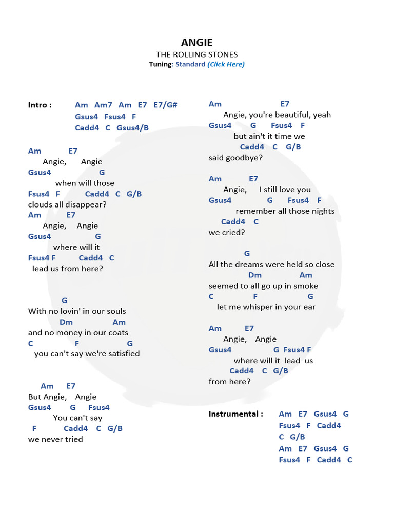 Angie Lyrics Chords Pdf Recorded Music Sound Recording