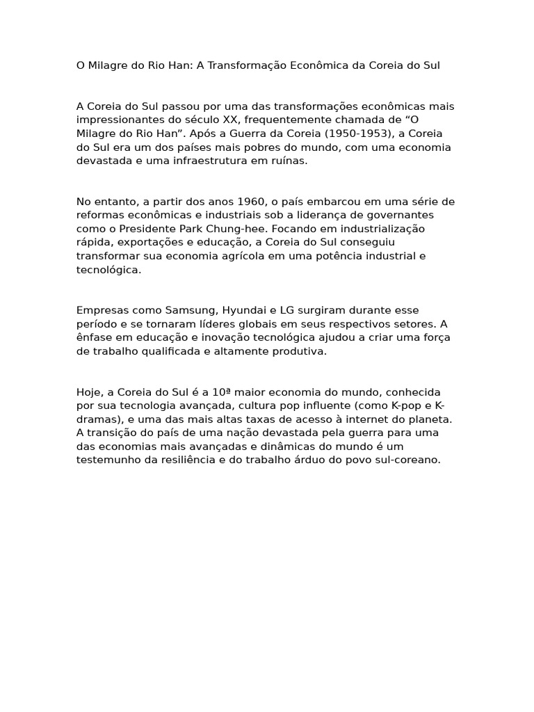 Milagre do Rio Han: Transformação da Coreia | PDF