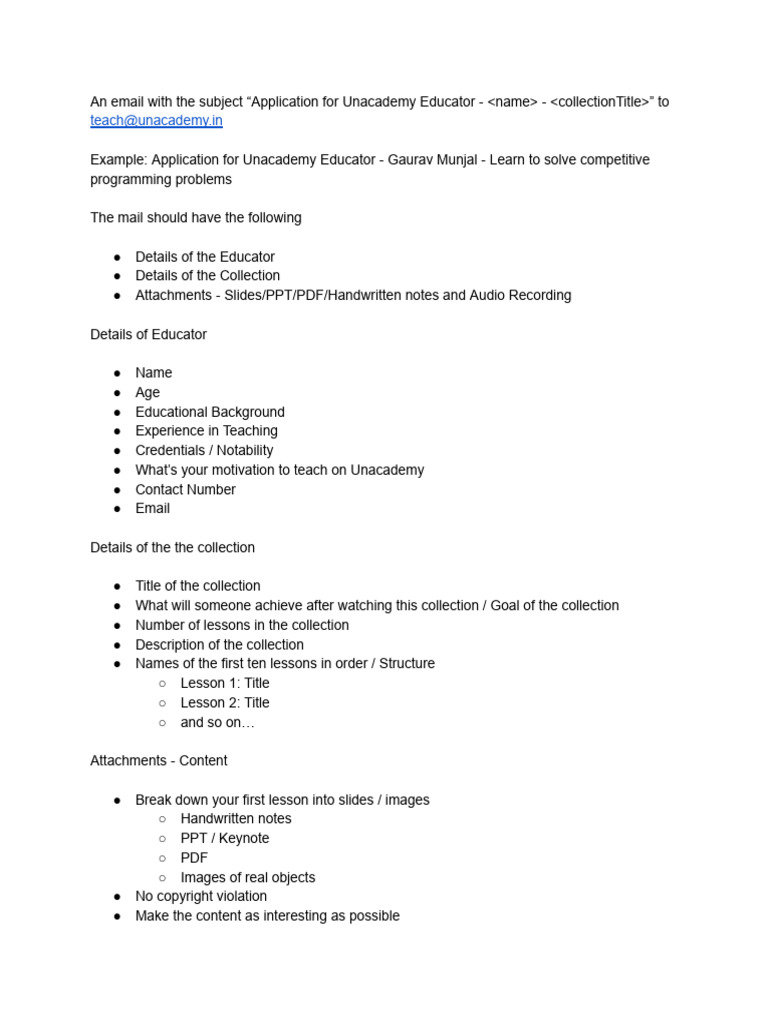 Unacademy Educator Application Guide | PDF