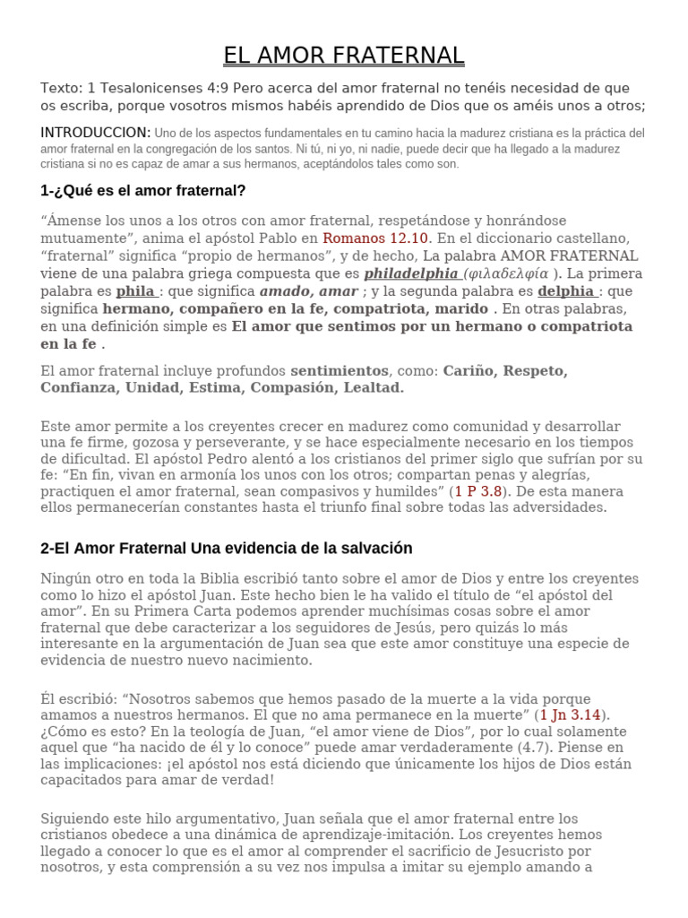 El Amor Fraternal | PDF | Amor | Juan el apóstol