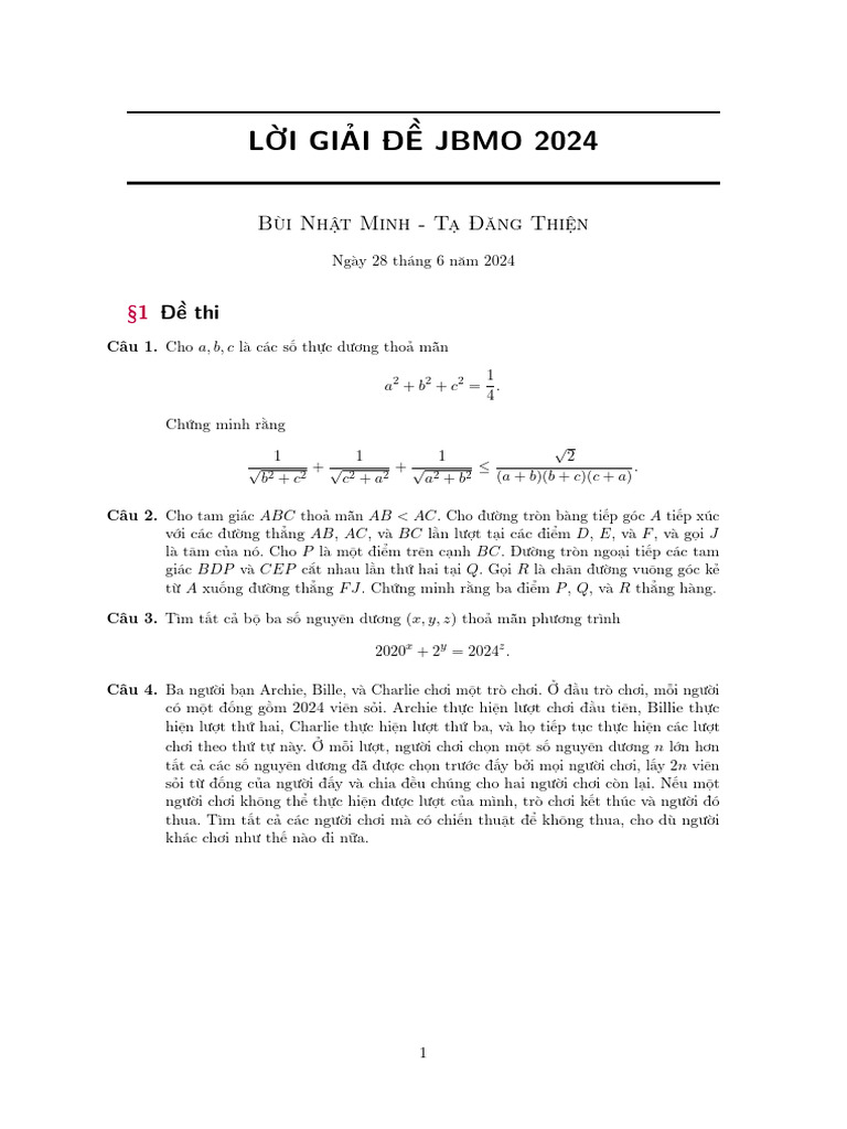 Lời giải JBMO 2024 | PDF