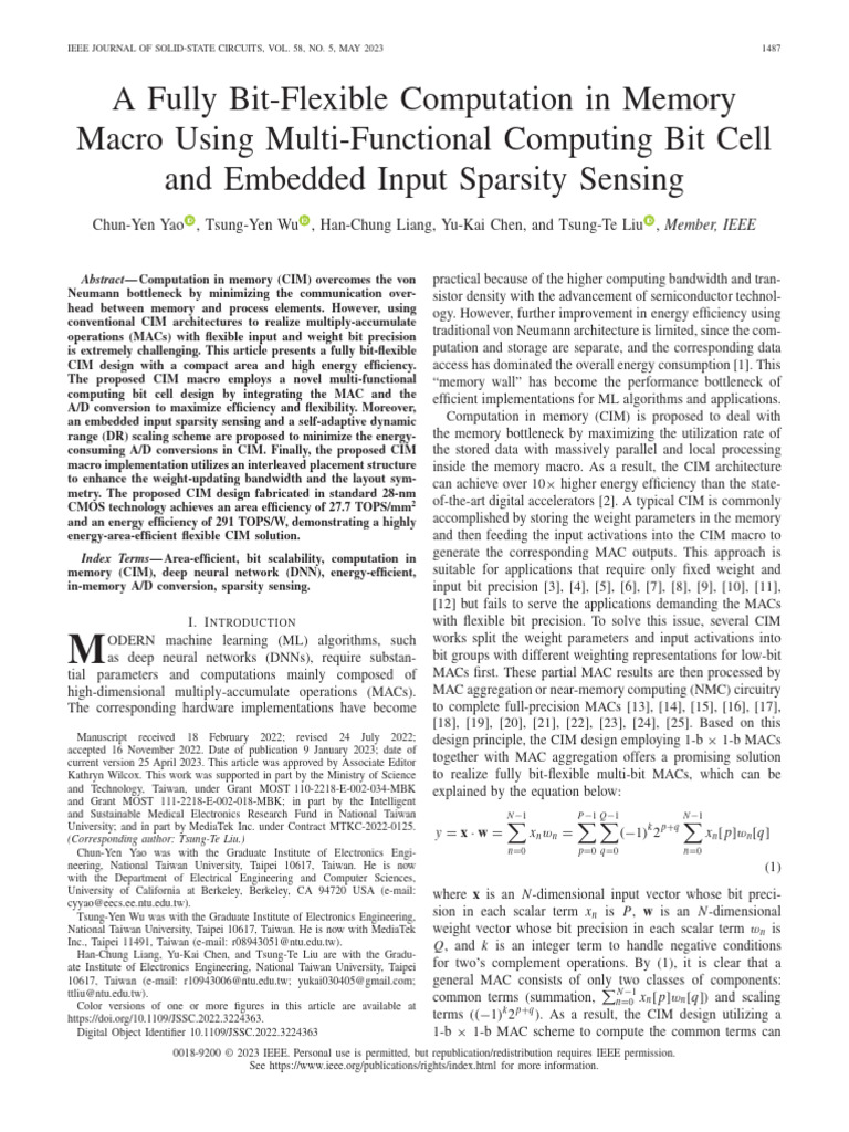 A Fully Bit-Flexible Computation in Memory Macro Using Multi-Functional Computing Bit Cell and ...