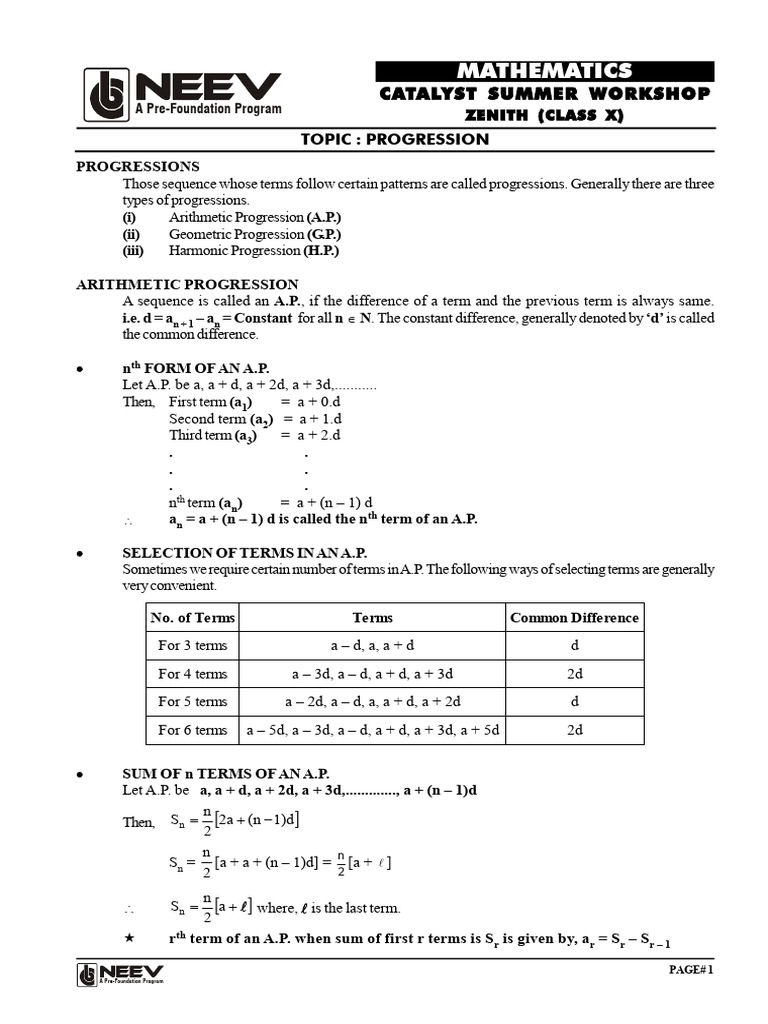 Math Progressions for Class X Students | PDF | Mathematical Analysis | Elementary Mathematics