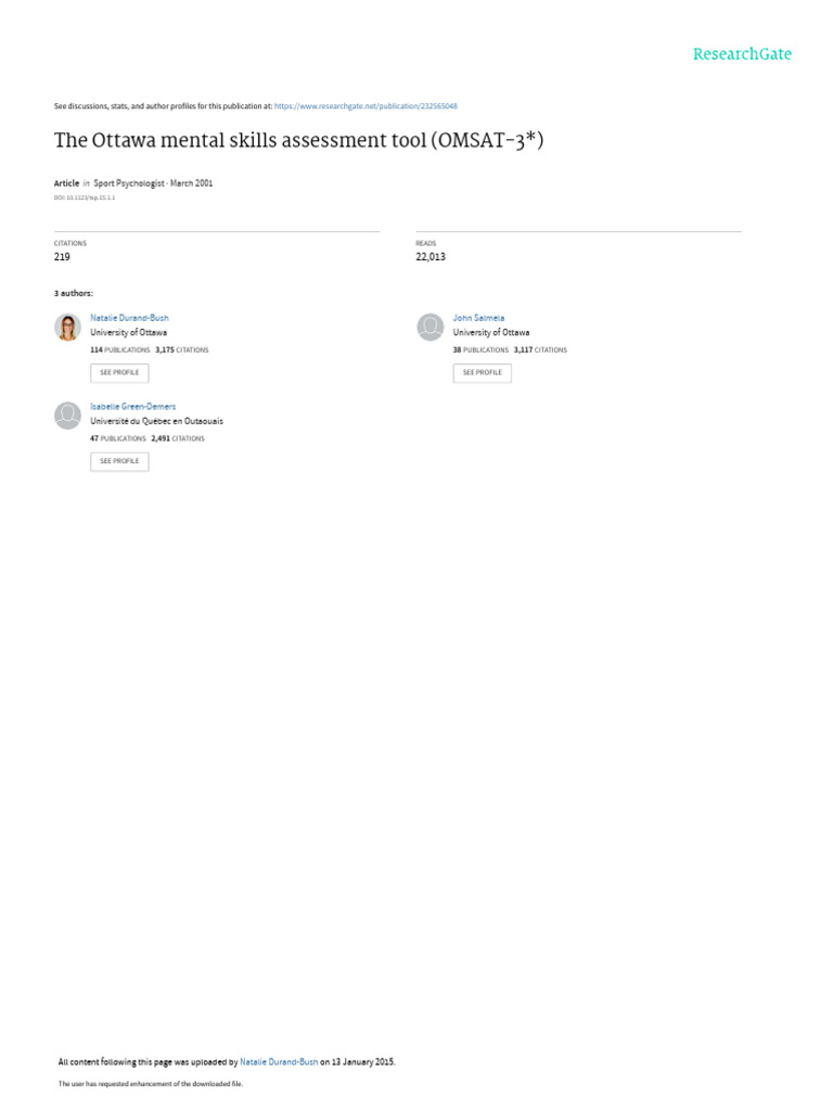 The Ottawa Mental Skills Assessment Tool OMSAT-3 | PDF