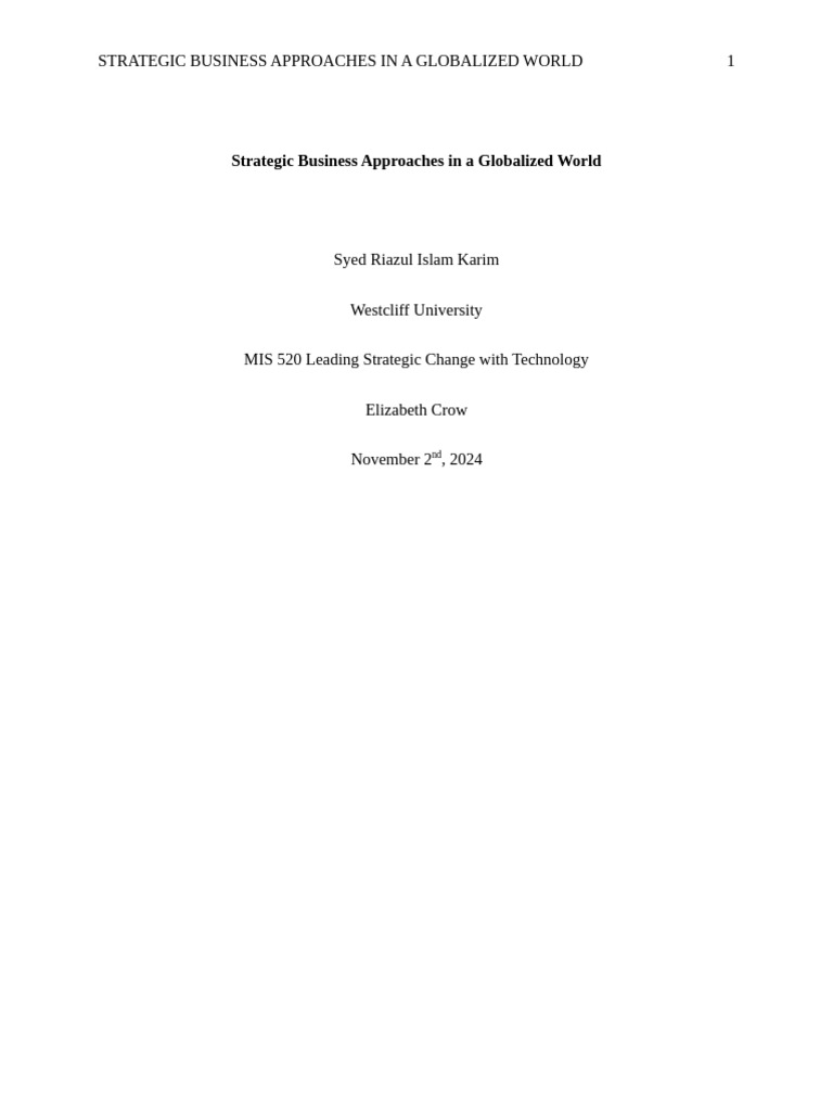 MIS550 Assignment WK1 Solution | PDF | Globalization | Strategic Management