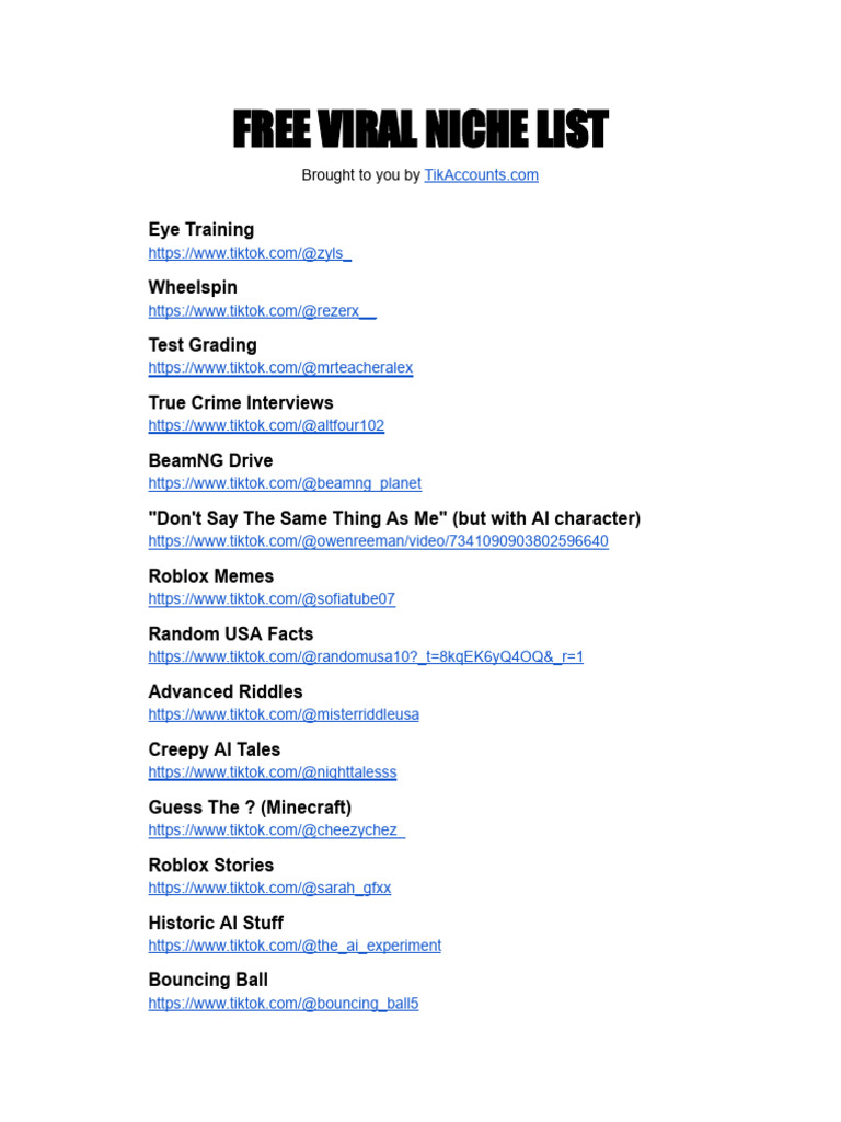 Free Viral Niche List | PDF