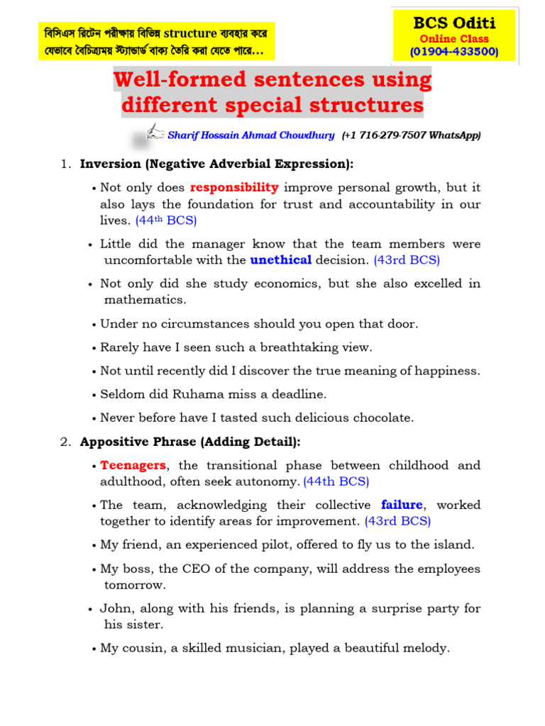 Advanced Sentence Structures Guide | PDF | Sentence (Linguistics ...
