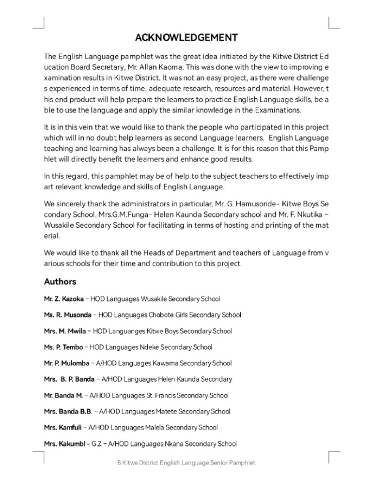 English Pamphlet Senior 2 Phoenix | PDF