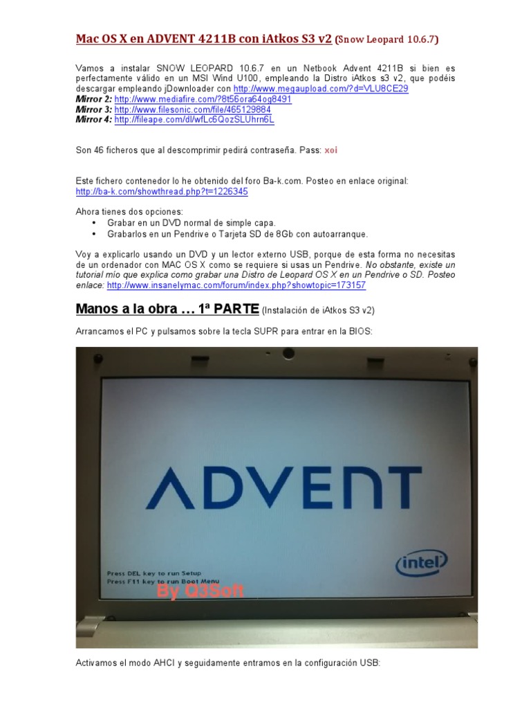 Tutorial Snow Leopard Iatkos S3 v2 Advent 4211 | PDF | Mac OS | Archivo ...