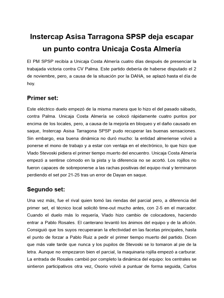 CV SPSP Vs Unicaja Costa Almería | PDF